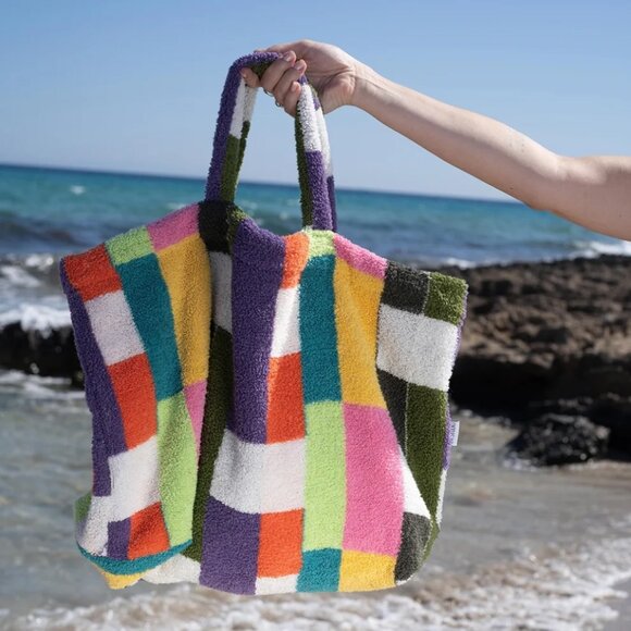 Bags | Nwt Mono Terry Cloth Colorful Beach Bag | Poshmark